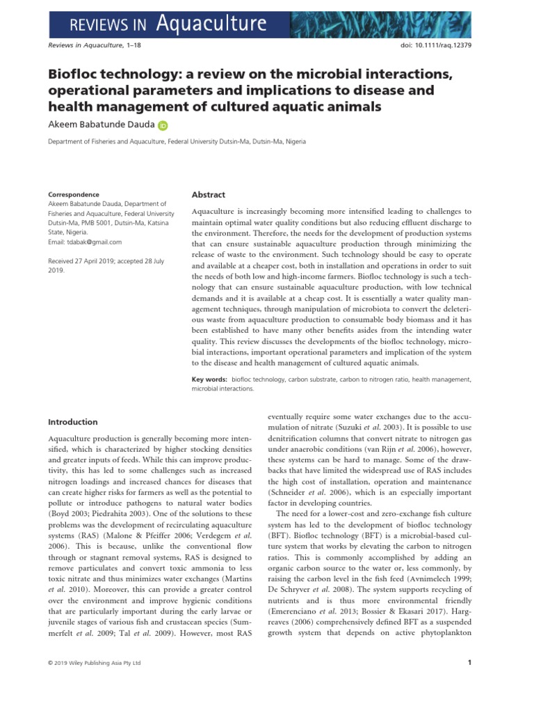 Biofloc Technology A Review On The Microbial Interactions, Operational ...