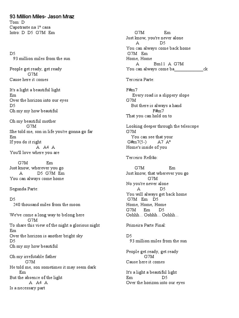 93 Million Miles - Jason Mraz - Iniciante - Pop Rock | PDF