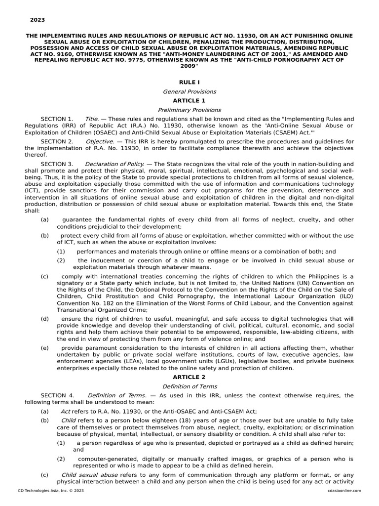 Irr Republic Act No. 11930 (2023) | PDF | Internet | Search Warrant