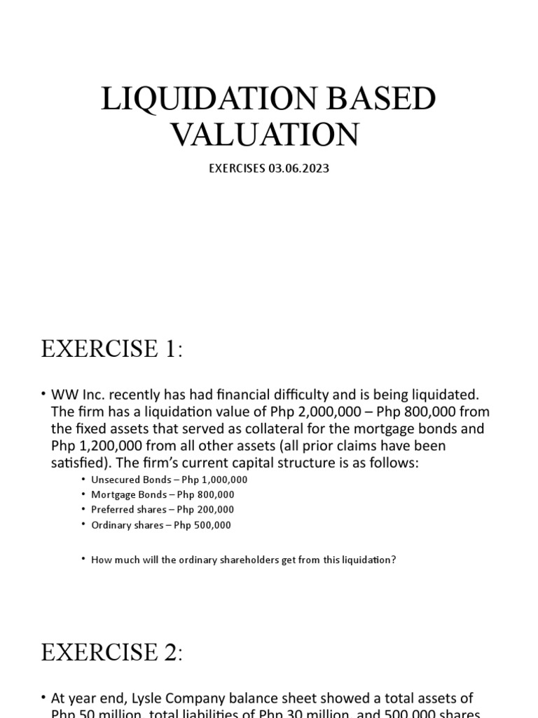 Liquidation Based Valuation 03.06.2023 | PDF | Book Value | Stocks