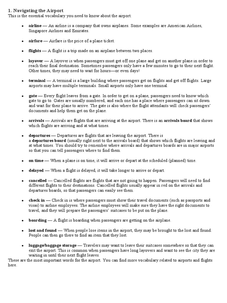 Flight Attendance Vocab. Booklet | PDF | Airport | Aviation