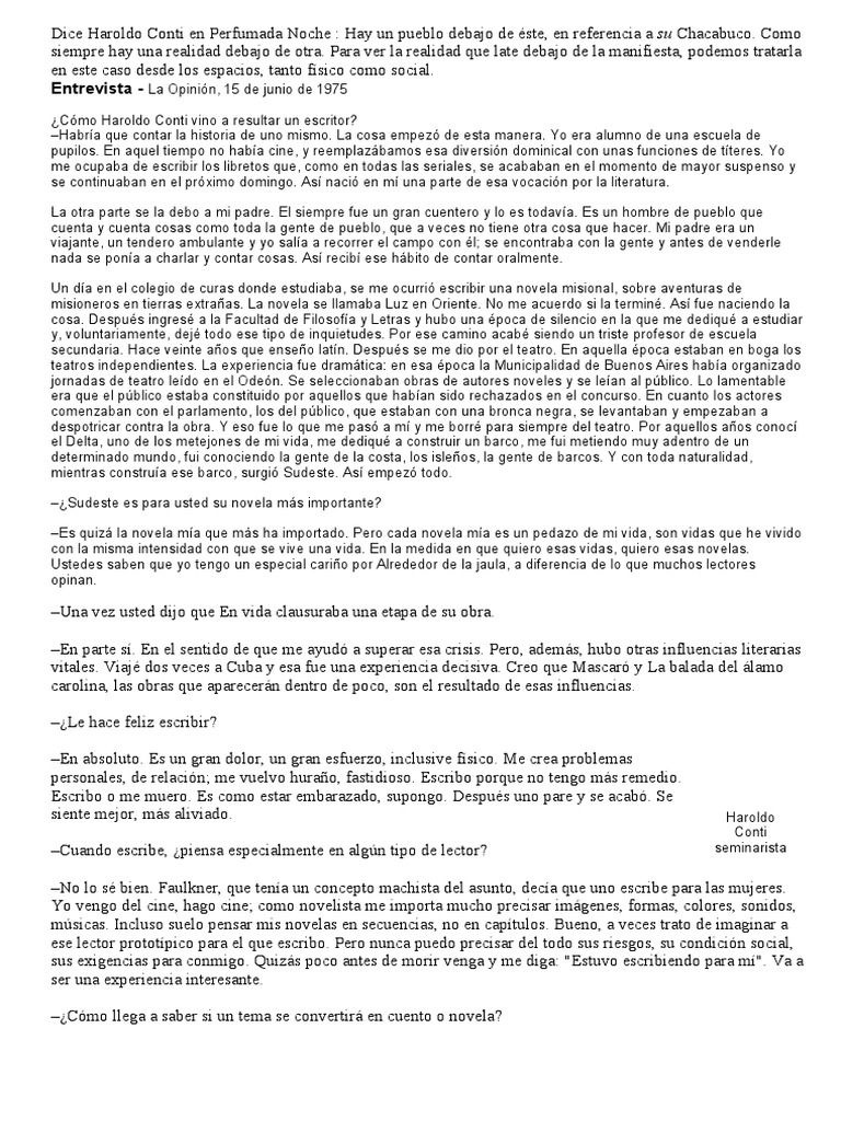 Dice Haroldo Conti en Perfumada Noche | PDF | Novelas | Cuentos