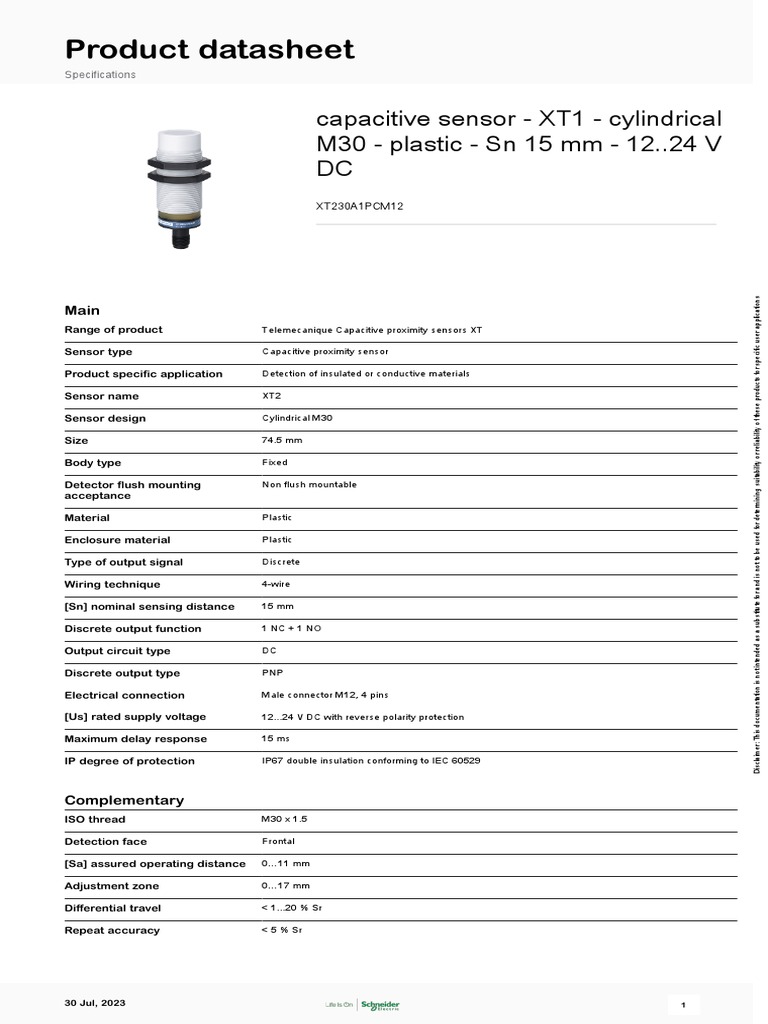 Inductive and Capacitive Sensors XS & XT - XT230A1PCM12 | PDF ...