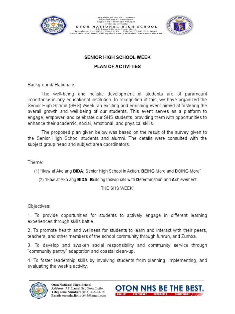 Shs Week 2022 2023 | PDF