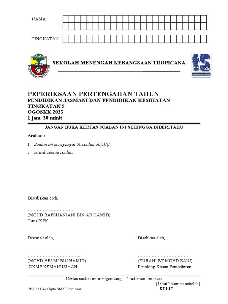Template Muka Hadapan Soalan Exam | PDF