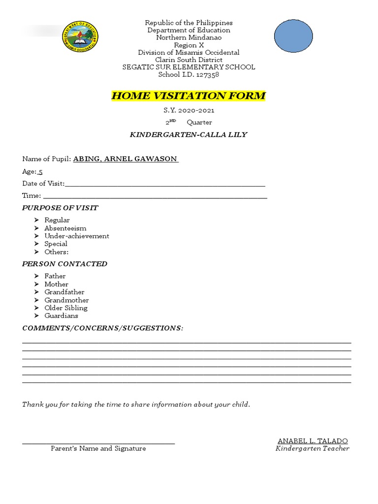 Home Visitation Form - Docx 1 | PDF | Parenting | Adulthood