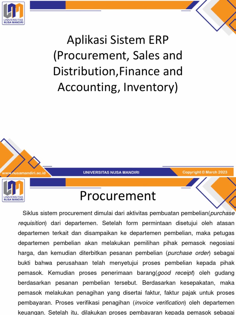 Aplikasi Sistem ERP (Procurement, Sales and Distribution, Finance and ...