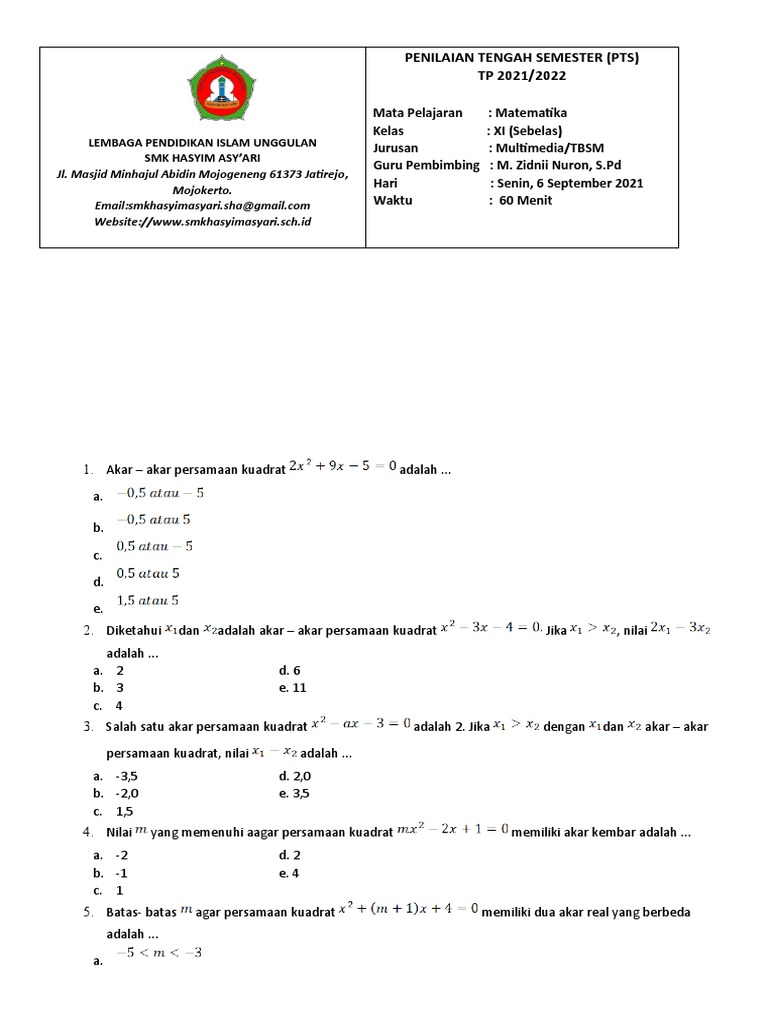 Soal PTS MTK Xi Fix | PDF