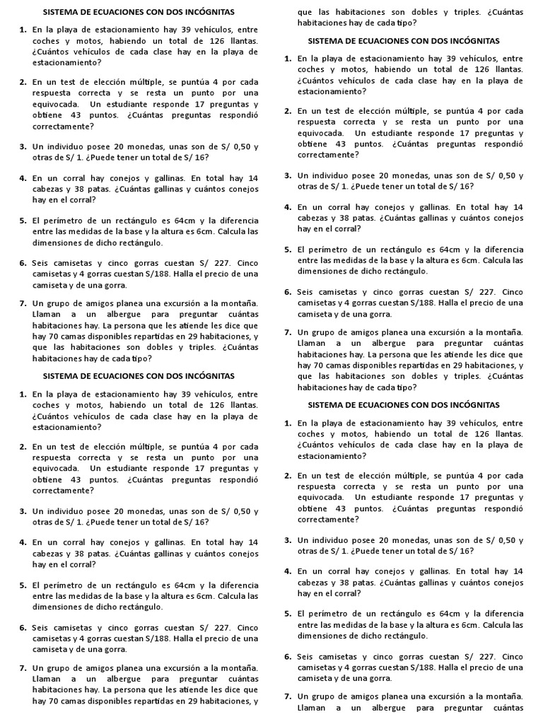 Sistema de Ecuaciones Con Dos Incógnitas - Viernes 3a | PDF