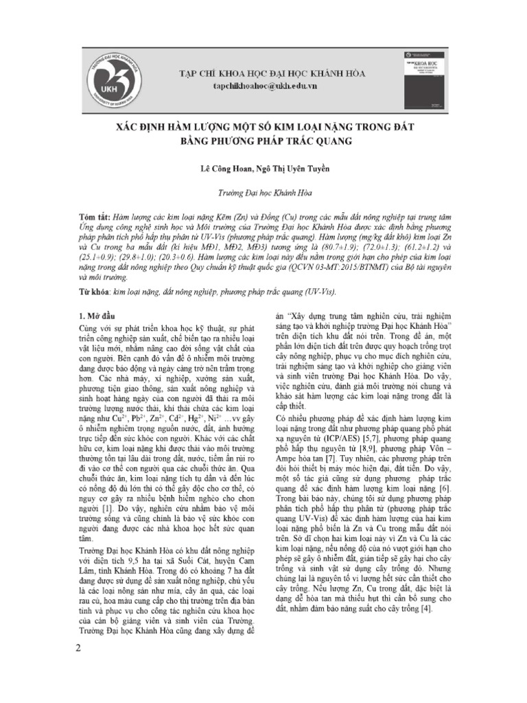 Xac Dinh Kim Loai Nang Trong Dat Bang UV-vis | PDF