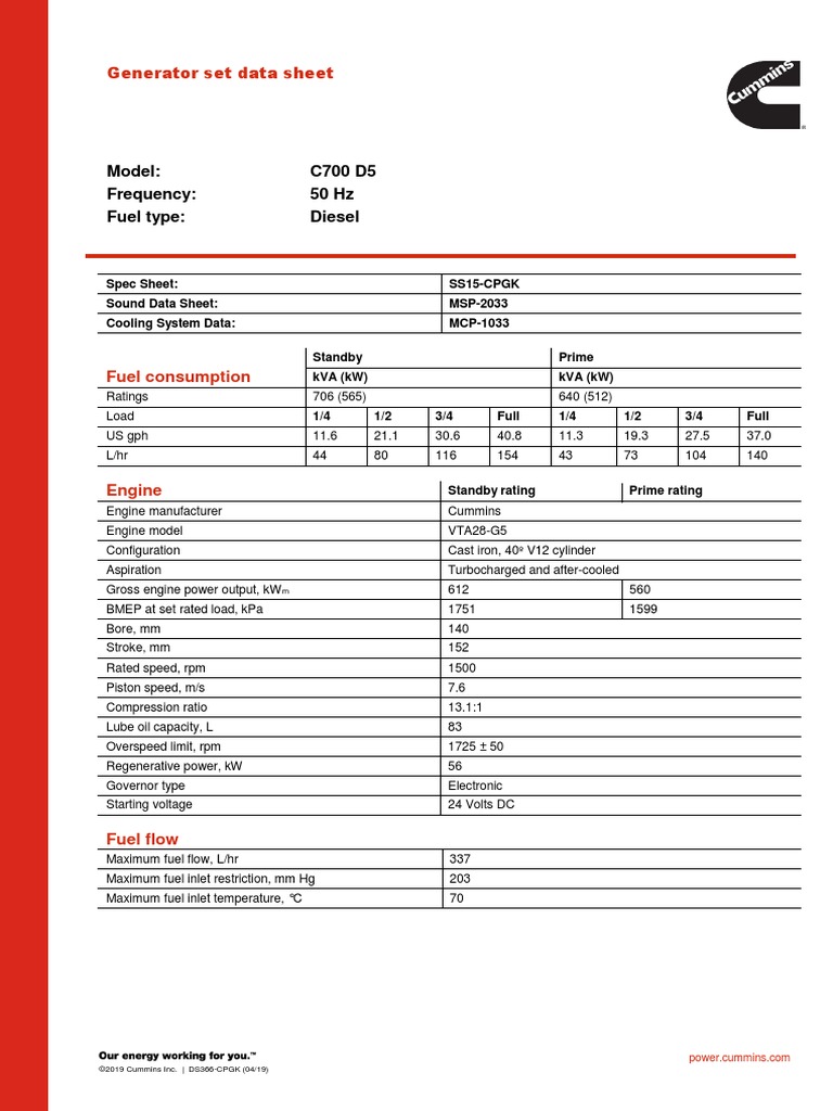 C700 D5 Data Sheet | PDF | Engines | Diesel Engine