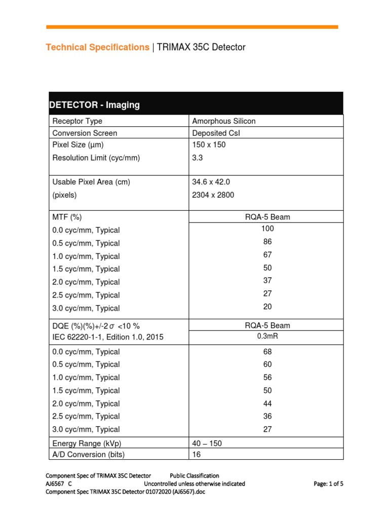 TRIMAX 35C Detector Technical Specs | PDF | Physical Sciences ...