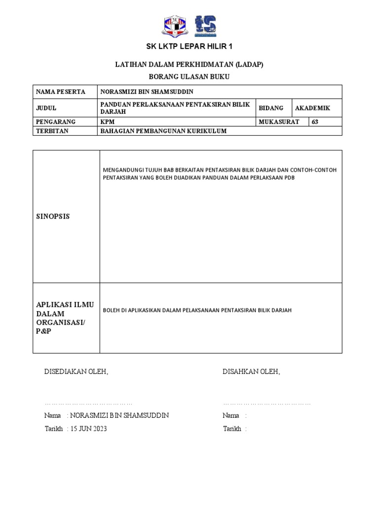 Borang Ulasan Buku SPLKPM (Ladap) 2 | PDF