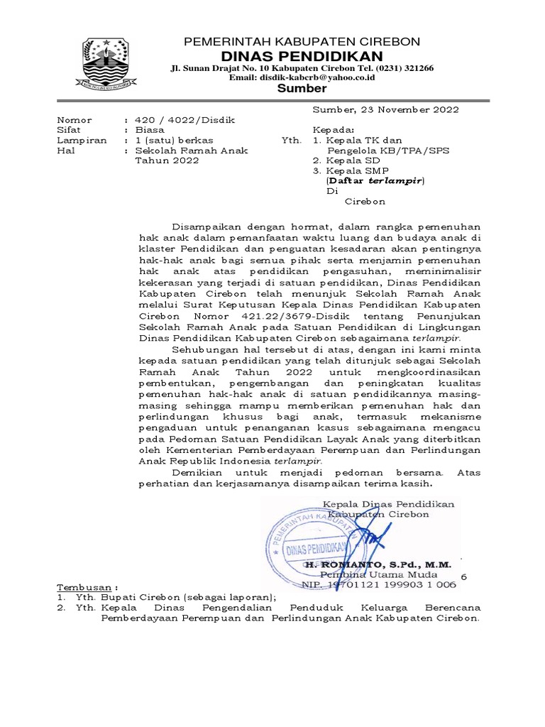 @SK Sekolah Ramah Anak Tahun 2022 - Ok-Convert PDF - Plus Pedoman Sra & Surat Pengantar - Okok | PDF