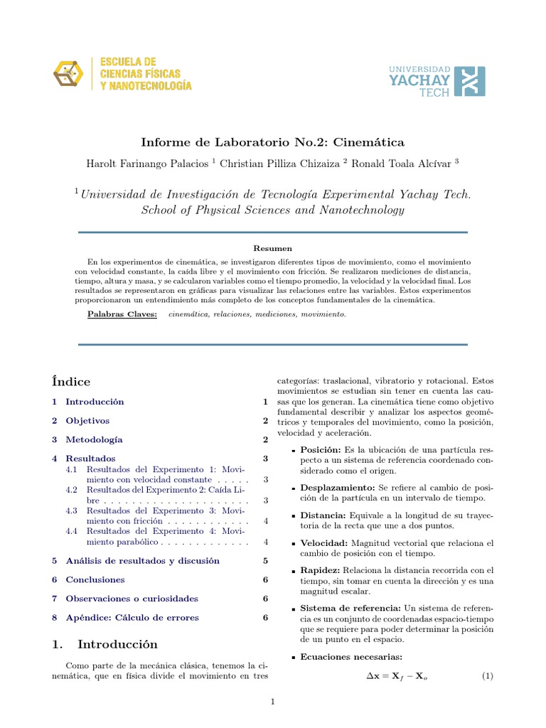 Info Lab N 2 Cinemática | PDF | Cinemática | Velocidad