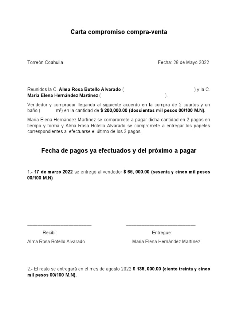 Carta Compromiso Compra | PDF