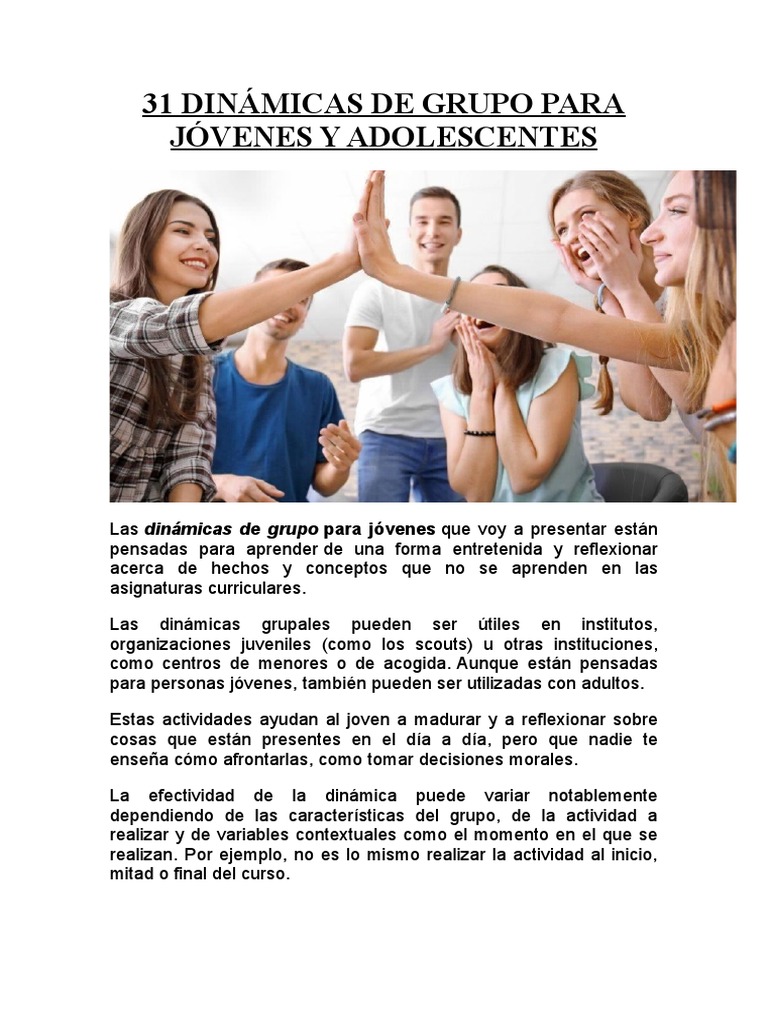 31 Dinámicas de Grupo Para Jóvenes y Adolescentes | PDF | Comunicación ...