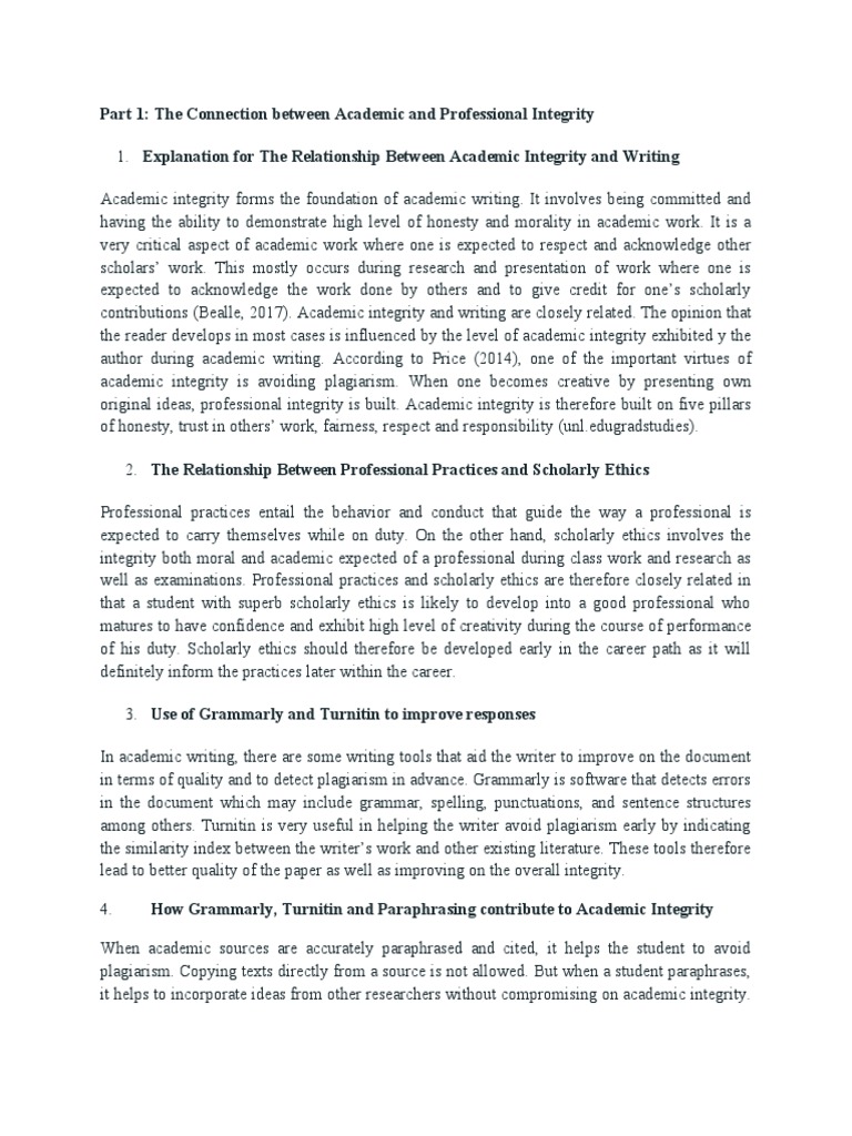 Connection Between Academic and Professional Integrity | PDF | Academic Integrity | Plagiarism