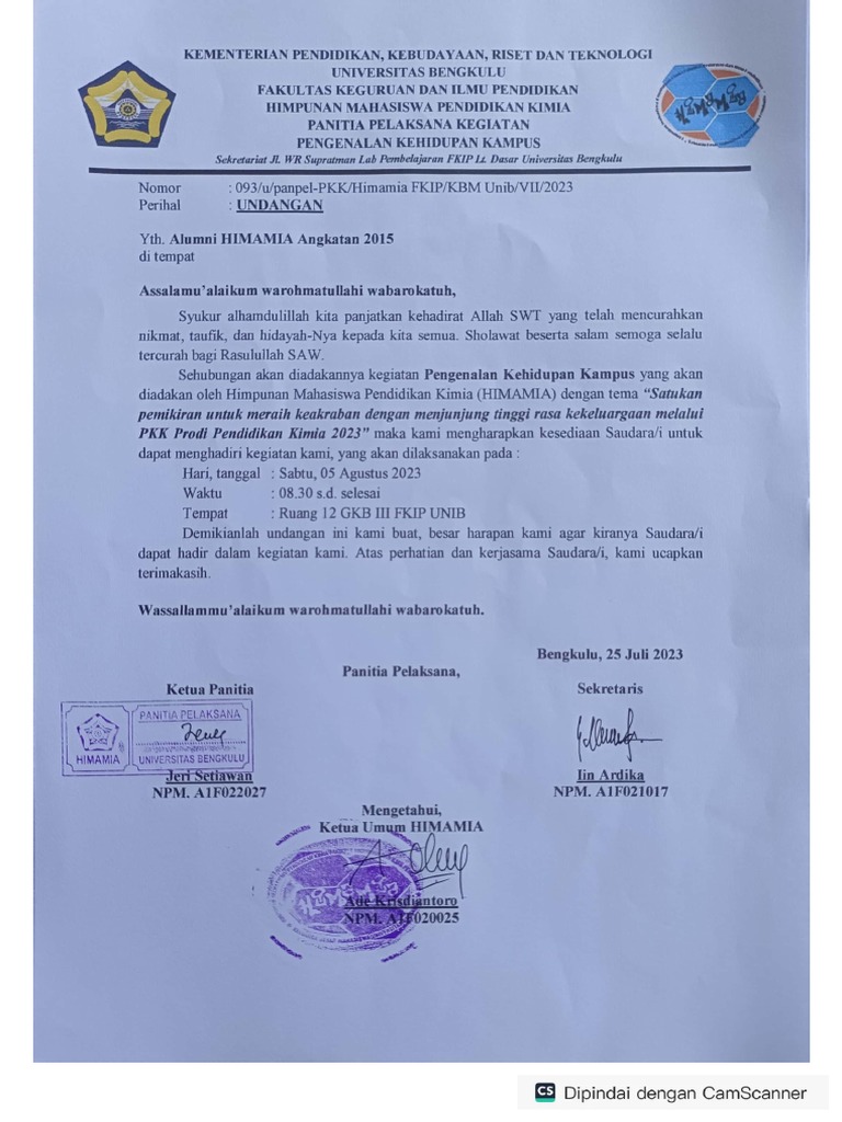 Surat Undangan PKK (Alumni Himamia Angkatan 2015) | PDF