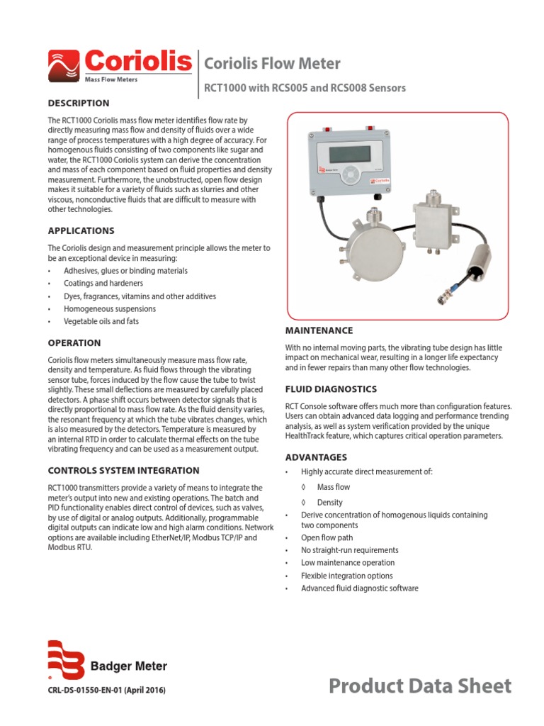 CRL-DS-01550-En - Coriolis RCT1000 With RCS005 and RCS008 Sensors Product Data Sheet | PDF ...