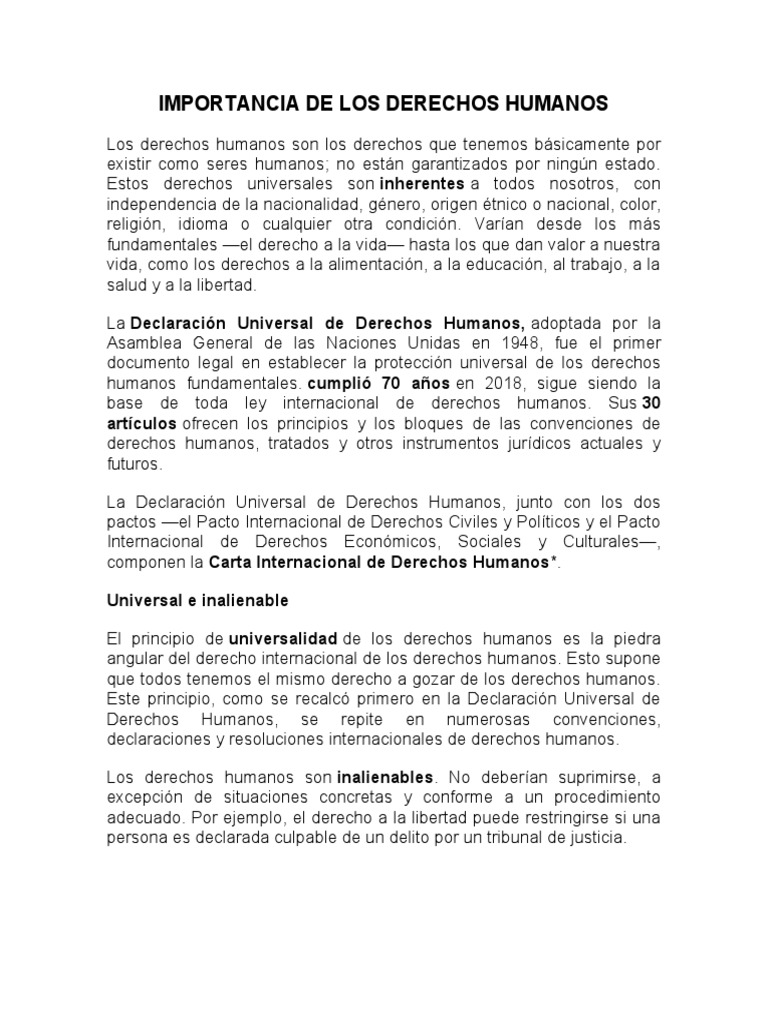 Importancia de los Derechos Humanos | PDF | Derechos humanos | Derechos