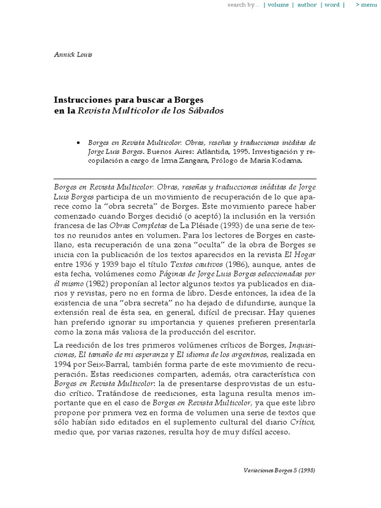 LOUIS, A - Borges en Revista Multicolor de Los Sabados | PDF | Clásicos