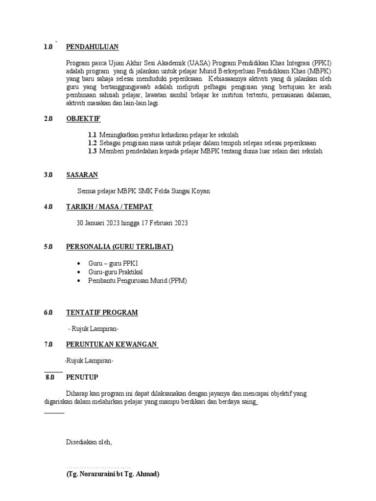 Kertas Kerja Program Pasca UASA | PDF