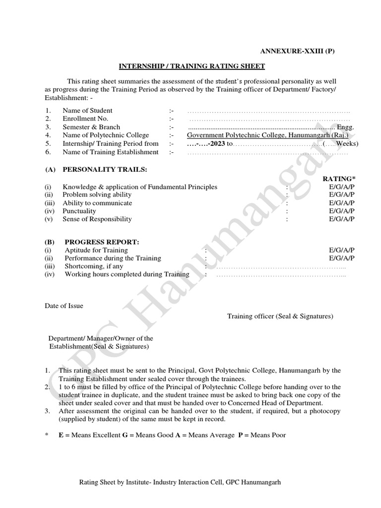 Rating Sheet-Internship GPCHMH | PDF