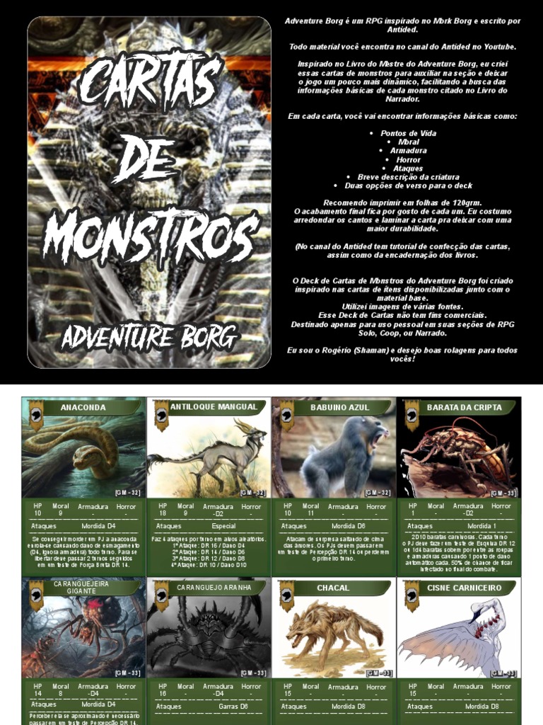 Cartas de Monstros - 1DadoMais10 - Adventure Borg | PDF