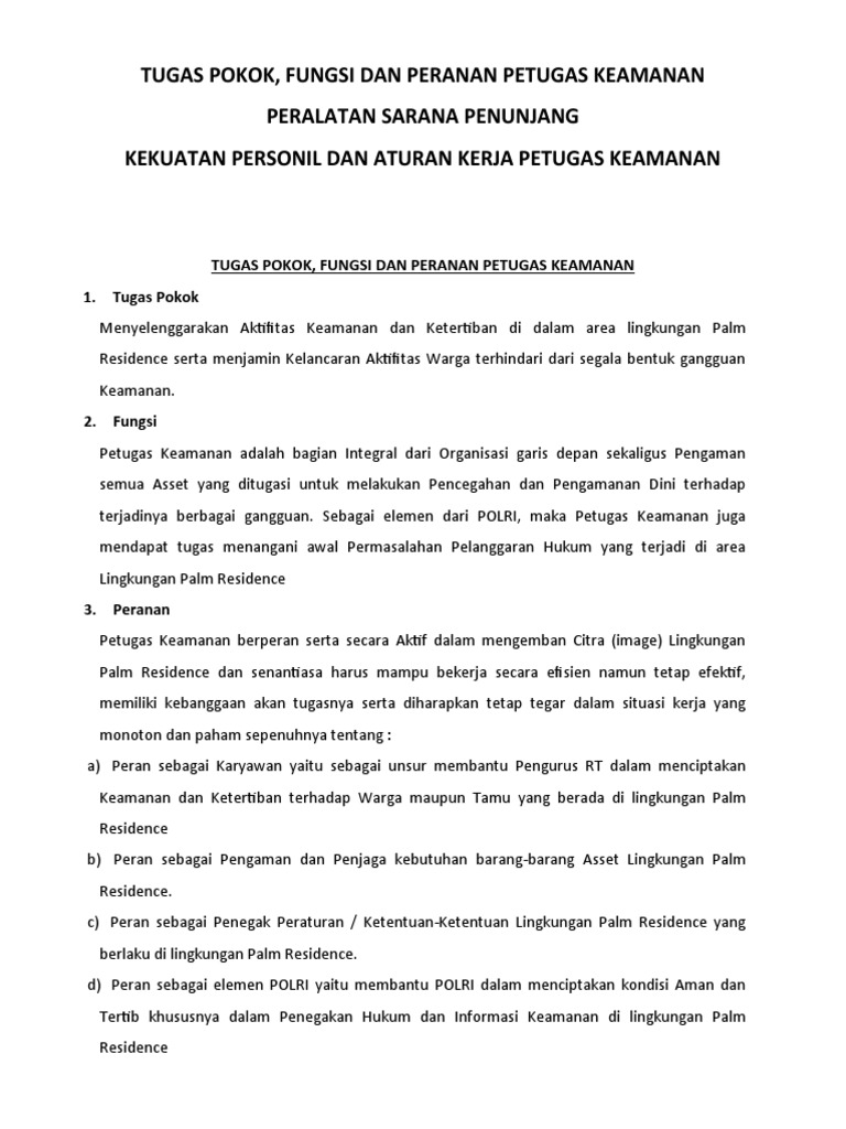 Contoh Tupoksi Petugas Keamanan | PDF