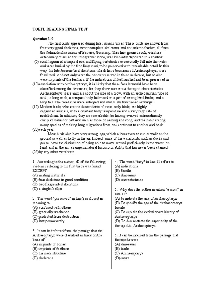 Toefl Reading Final Test | PDF
