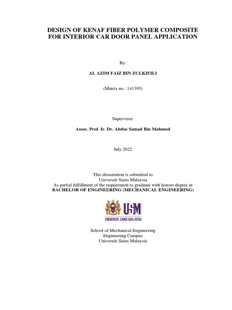 Design Of Kenaf Fiber Polymer Composite For Interior Car Door Panel ...