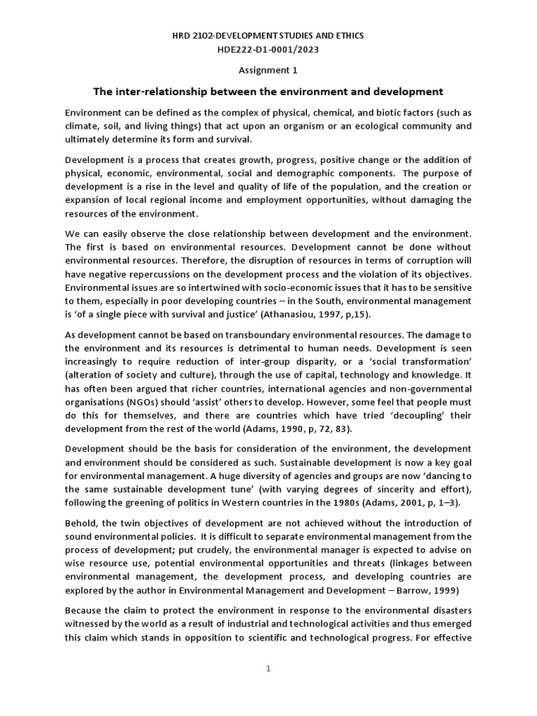 HRD 2102 Assignment 1 | Download Free PDF | Environmental Resource Management | Sustainability