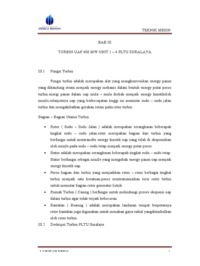 Fungsi dan Deskripsi Turbin Uap PLTU Suralaya | PDF
