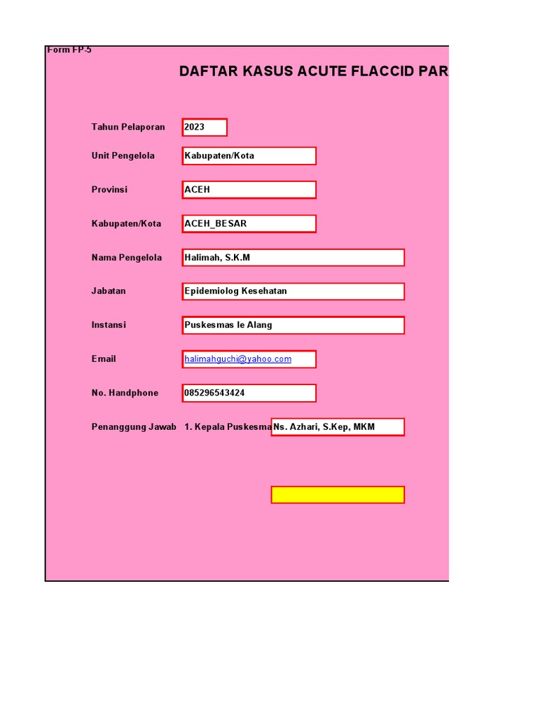Form FP-5 List Kasus AFP - Ie Alang 2023 - 3 | PDF