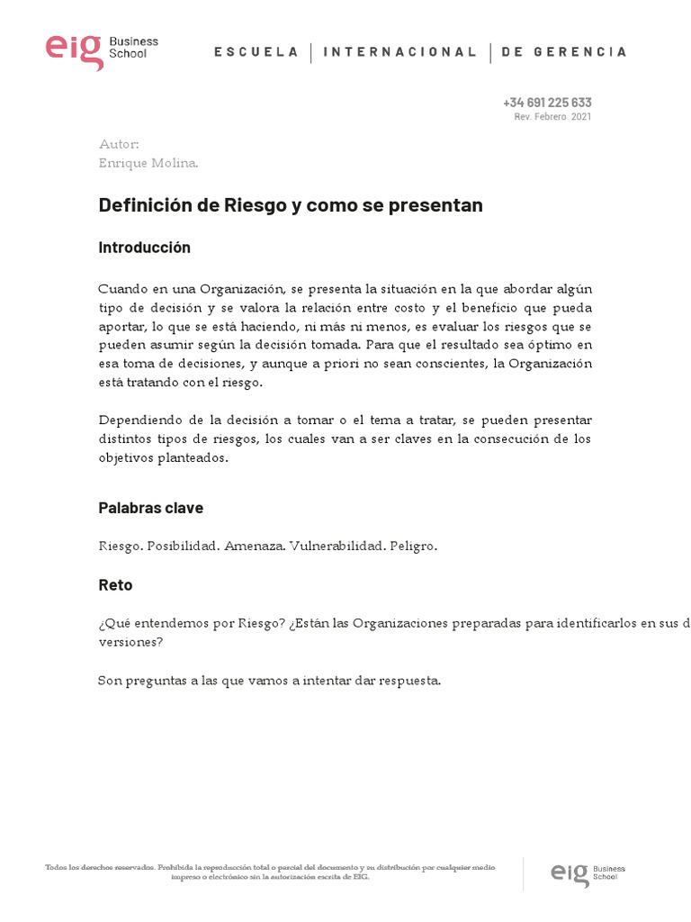 Definicion Riesgo | PDF | Riesgo | Business