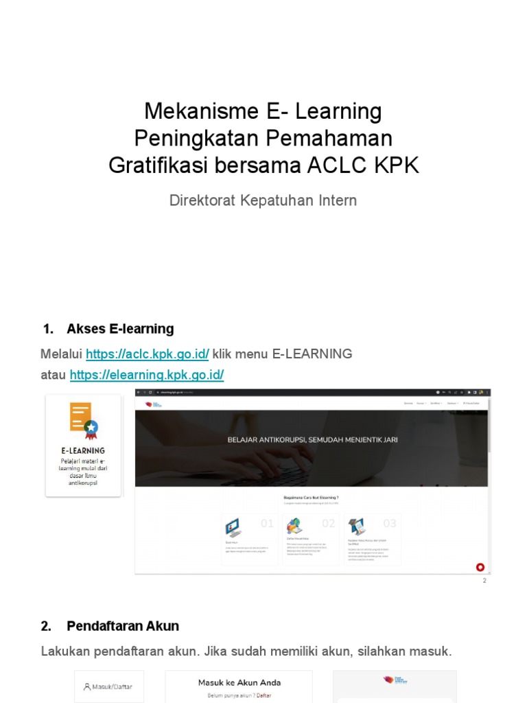 Dit KI - Mekanisme E - Learning Peningkatan Pemahaman Gratifikasi Bersama ACLC KPK | PDF