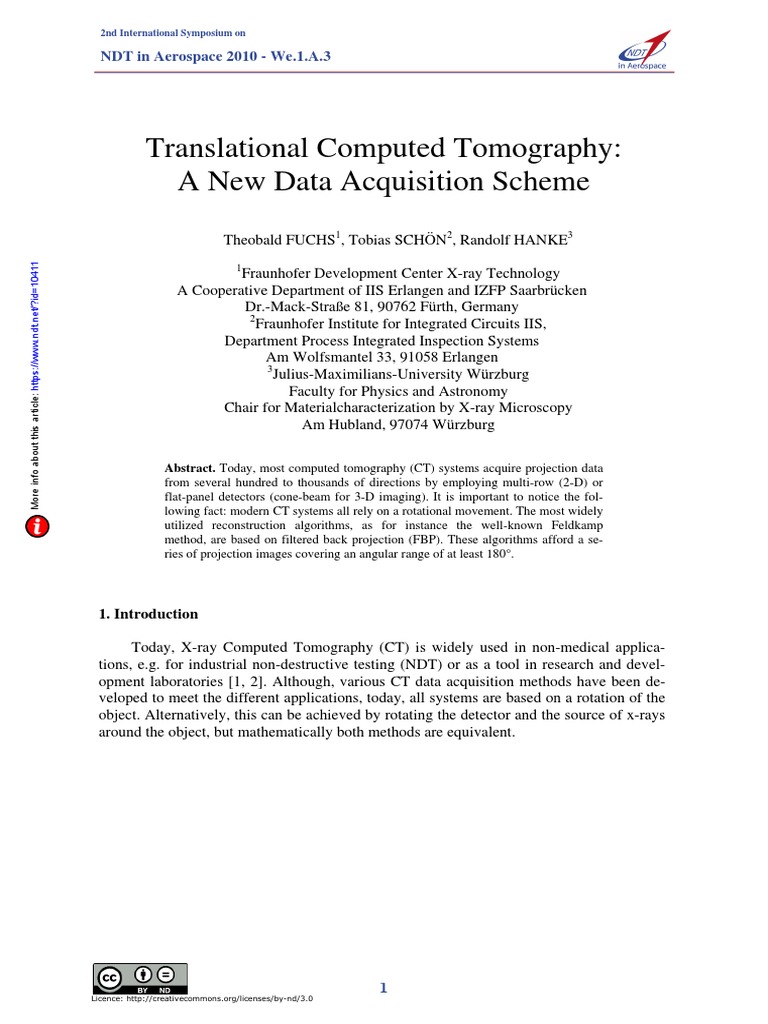 Translational Computed Tomography - A New Data Acquisition Scheme | PDF | Ct Scan | Angle