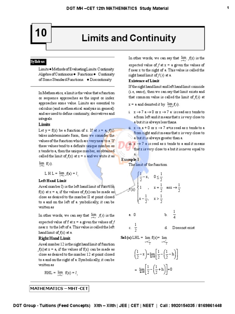 Dgt Limits Continuity Pdf Limit Mathematics Continuous Function