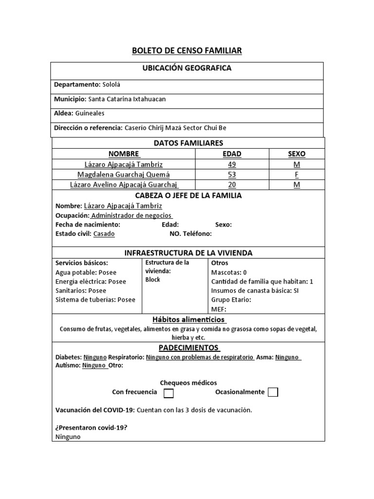 Boleto de Censo Familiar | PDF