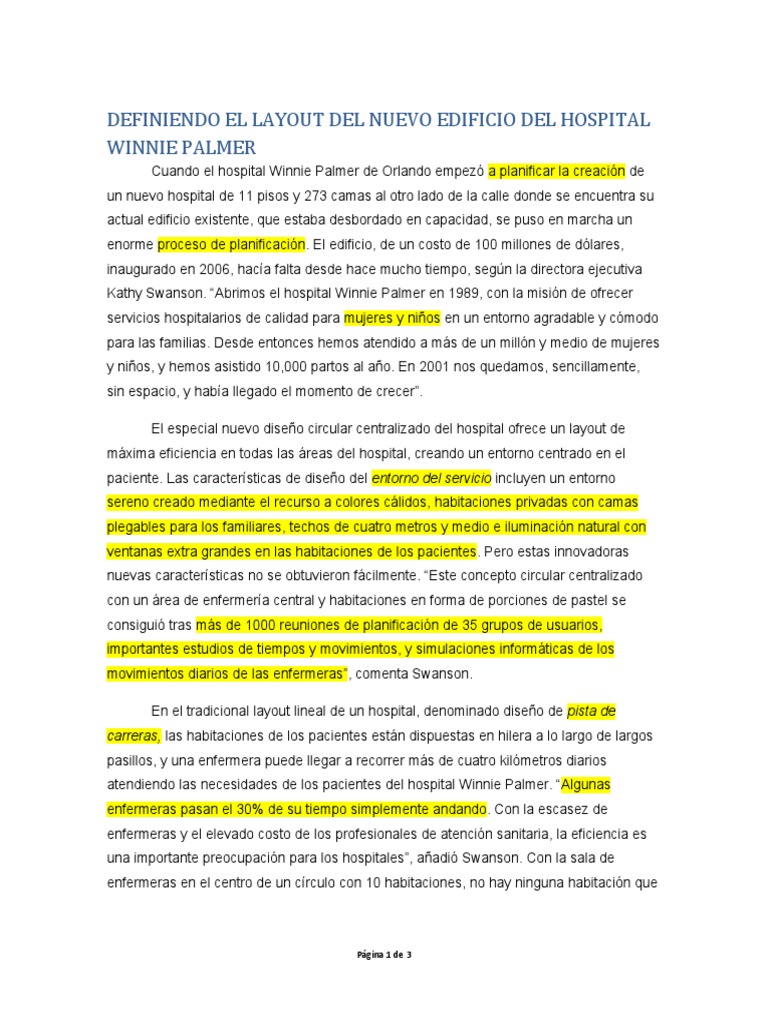 Taller Diseño de Proceso - Layout Hospital Winnie Palmer | PDF | Hospital