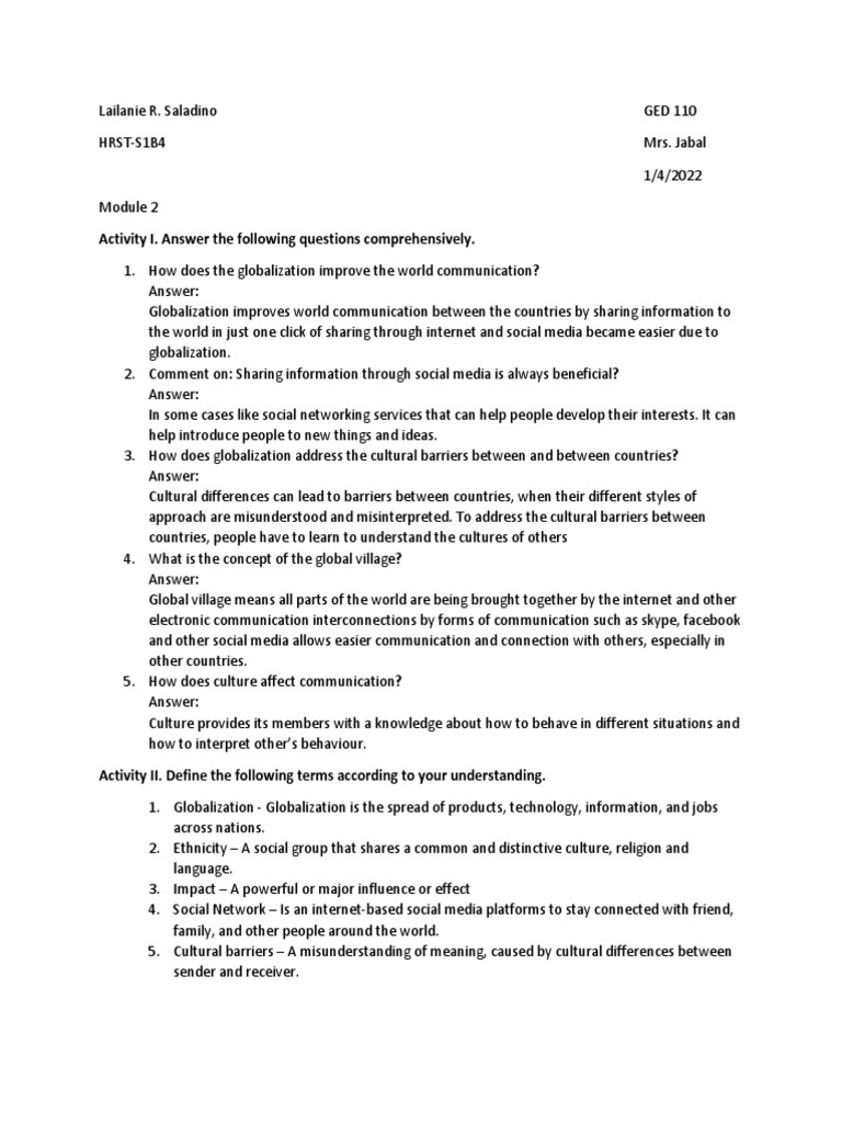 Ged110 Module 2 Activiy 1-4 | PDF | Communication | Internet