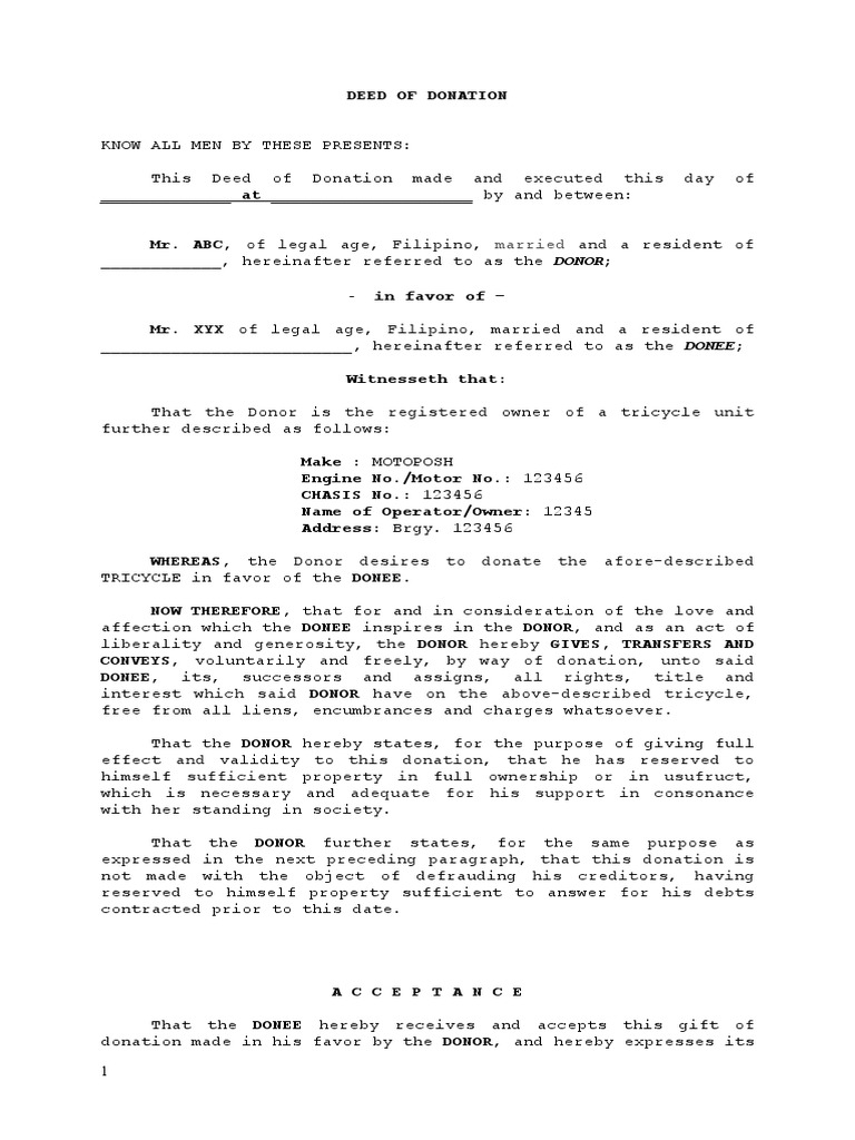 Draft Deed of Donation | PDF | Environmental Law | Civil Law (Legal System)