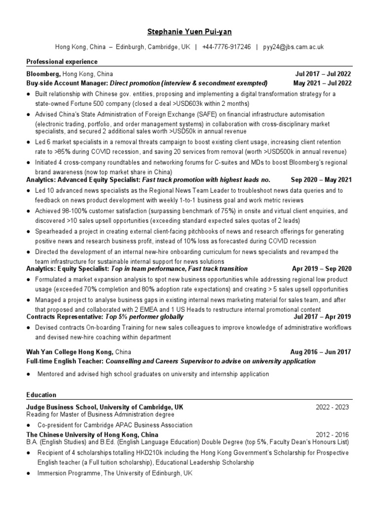 CJBS Mba CV | PDF | Master Of Business Administration | Business