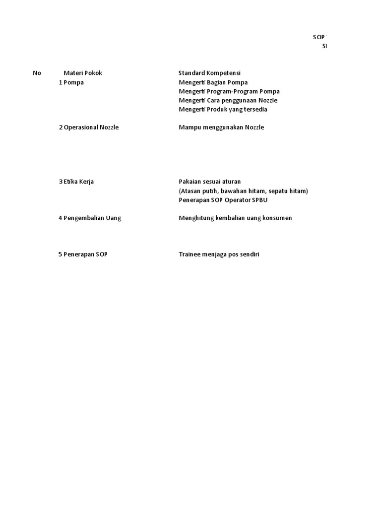 SOP Training Operator | PDF