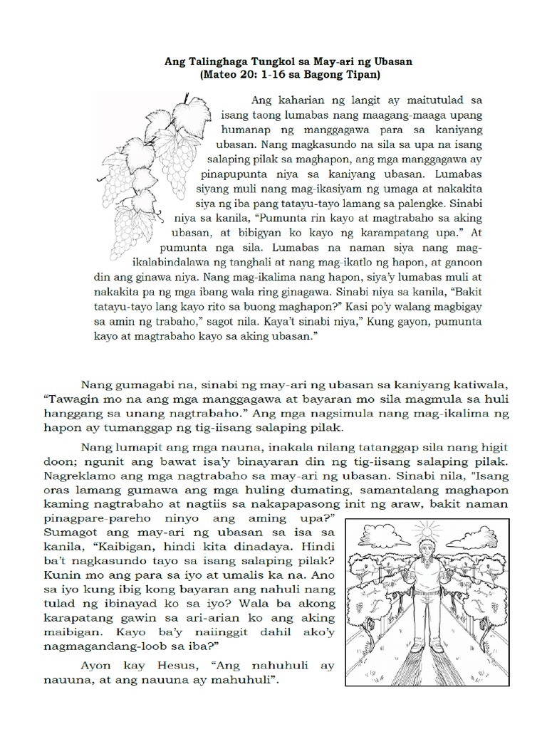 Ang Talinghaga Tungkol sa May-ari ng Ubasan | PDF
