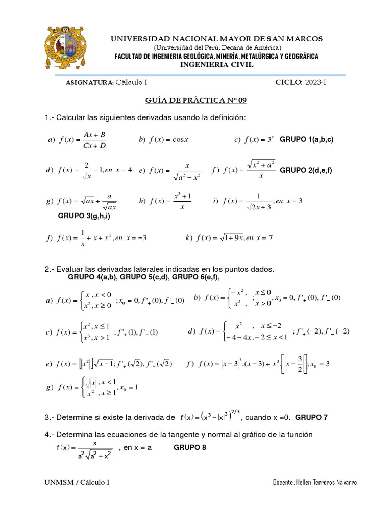Practica 9 Calculo | PDF | Derivado | Línea (geometría)