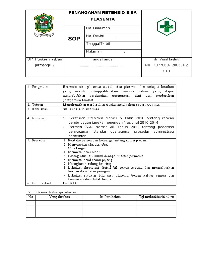 SOP RETENSIO Sisa PLASENTA | PDF
