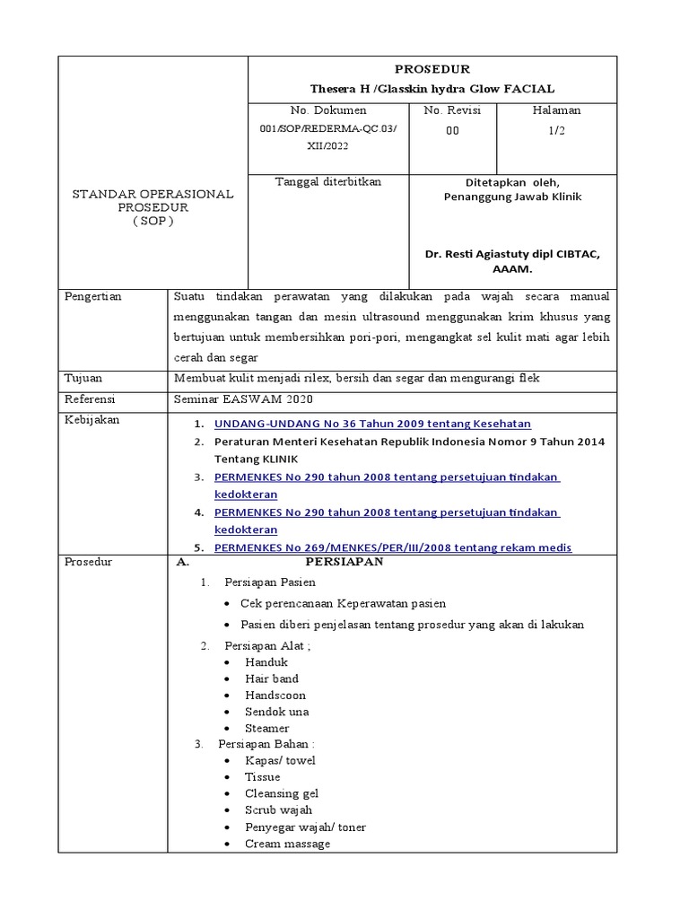 Sop Natural Facial Treatment | PDF | Kesehatan Holistik