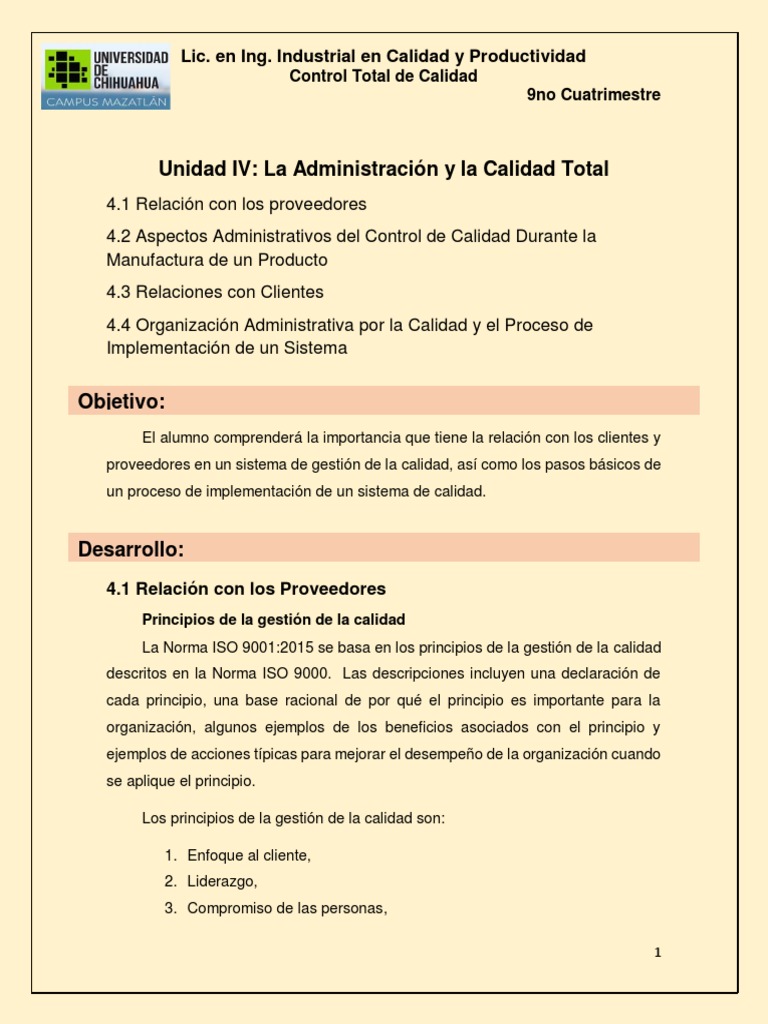 U-4 Control Total Calidad | PDF